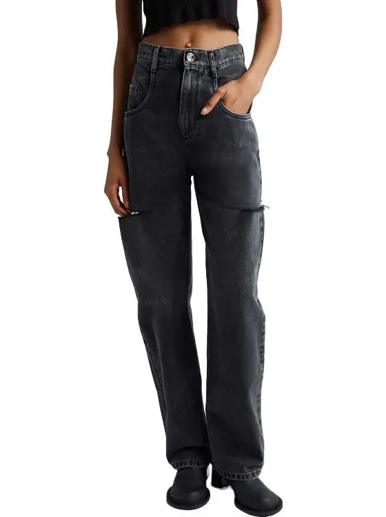 MAISON MARGIELA Ripped Straight Leg Jeans - Black Washed