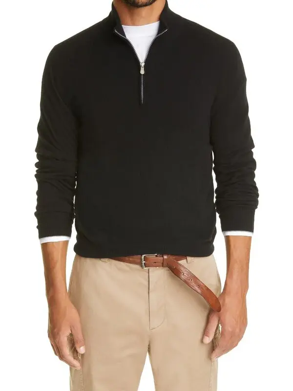 Brunello Cucinelli Quarter Zip Cashmere Pullover - Black