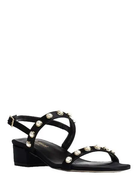 JON JOSEF Sawyer Imitation Pearl Sandal - Black Satin