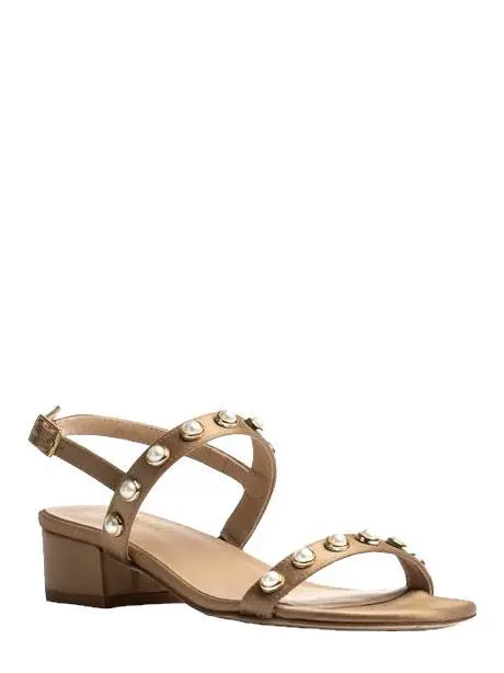 JON JOSEF Sawyer Imitation Pearl Sandal - Sand Satin