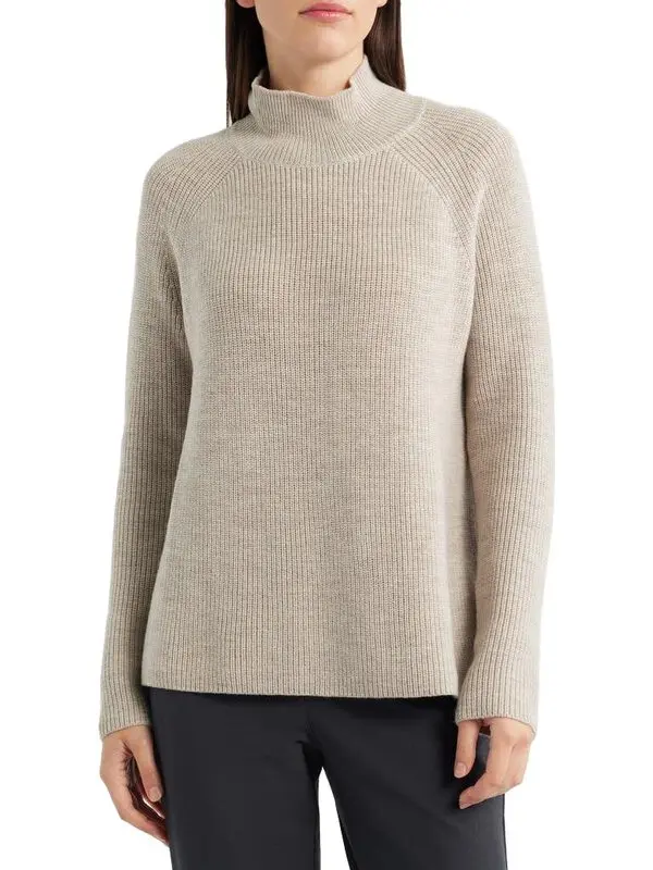 Eileen Fisher Raglan Sleeve Merino Wool Turtleneck Sweater - Maple Oat