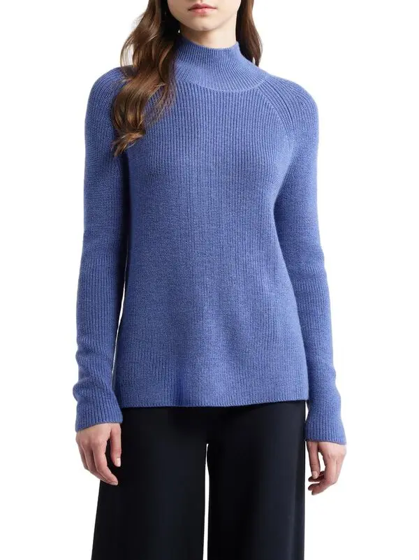 Eileen Fisher Raglan Sleeve Merino Wool Turtleneck Sweater - Periwinkle