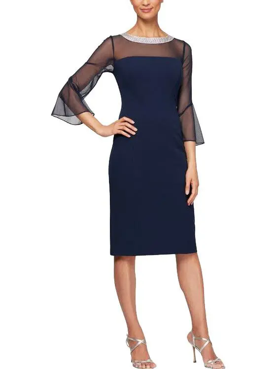 Alex Evenings Embellished Shift Cocktail Dress - Navy