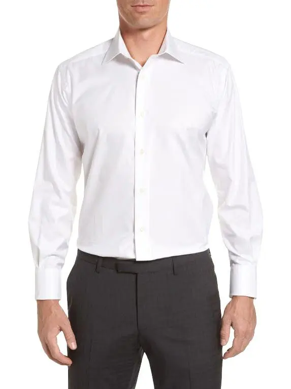 David Donahue Regular Fit Superfine Twill Dress Shirt - White