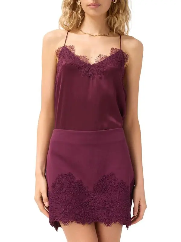 Cami Nyc The Racer Lace Trim Silk Camisole - Blackberry