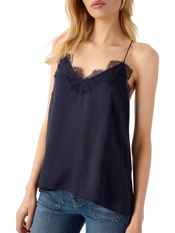 Cami Nyc The Racer Lace Trim Silk Camisole - Navy
