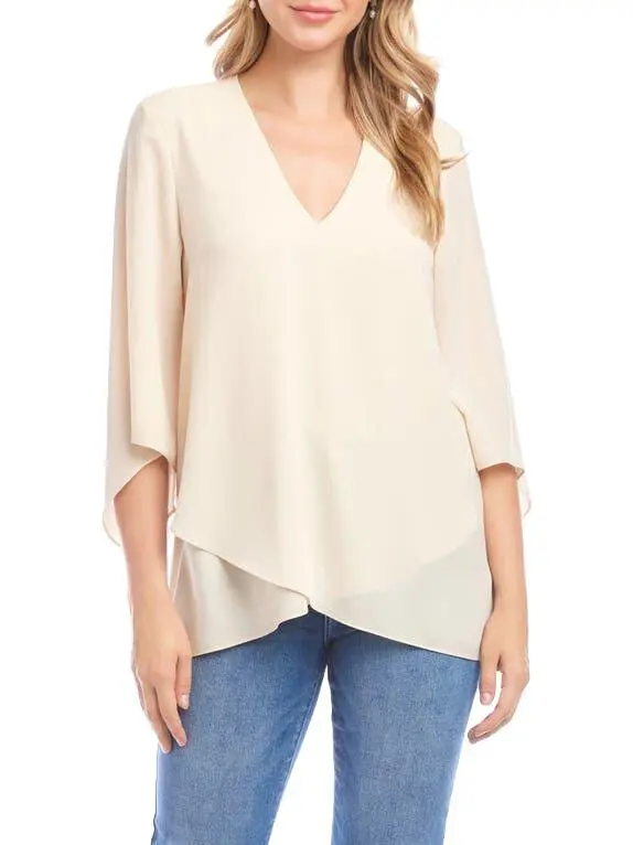 Karen Kane Asymmetric Crossover Hem Top - Antique Cream Beige