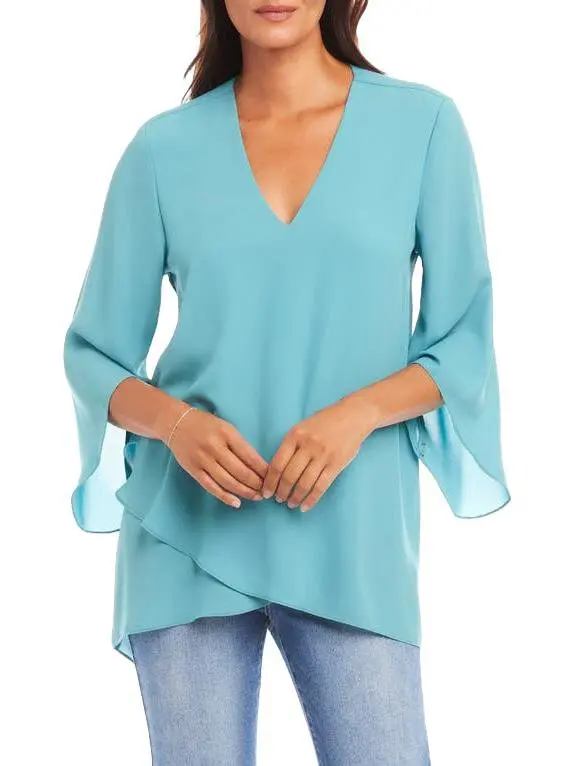 Karen Kane Asymmetric Crossover Hem Top - Aqua