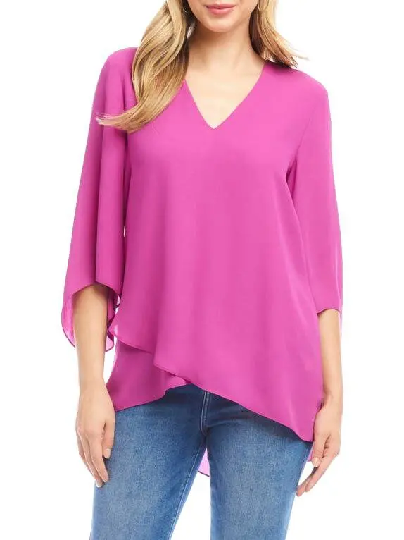 Karen Kane Asymmetric Crossover Hem Top - Bright Pink