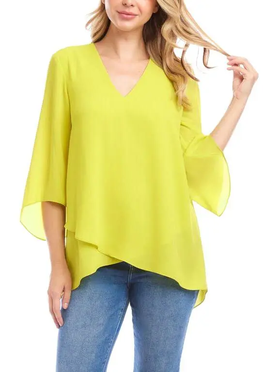 Karen Kane Asymmetric Crossover Hem Top - Citron