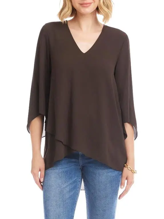 Karen Kane Asymmetrical Crepe Top - Dark Brown