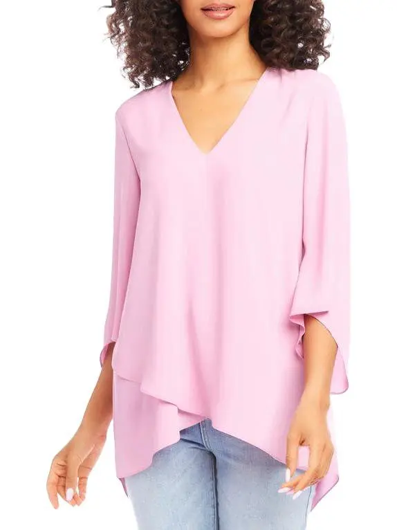 Karen Kane Asymmetric Crossover Hem Top - Dusty Pink