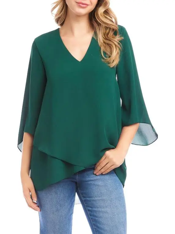 Karen Kane Asymmetric Crossover Hem Top - Forest Green