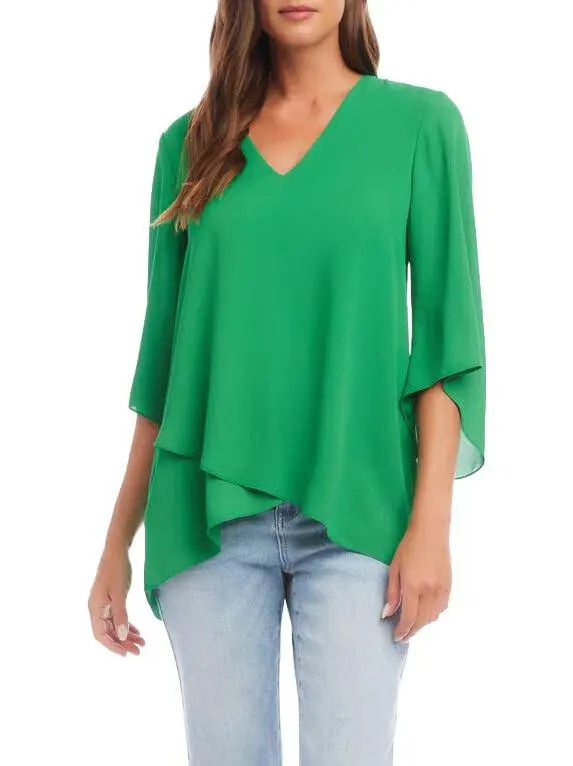 Karen Kane Asymmetric Crossover Hem Top - Grass