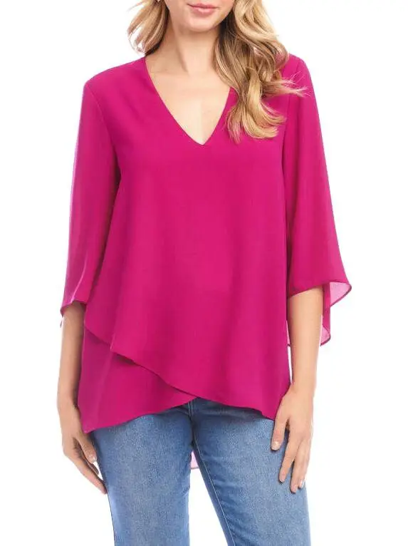 Karen Kane Asymmetric Crossover Hem Top - Magenta Pink