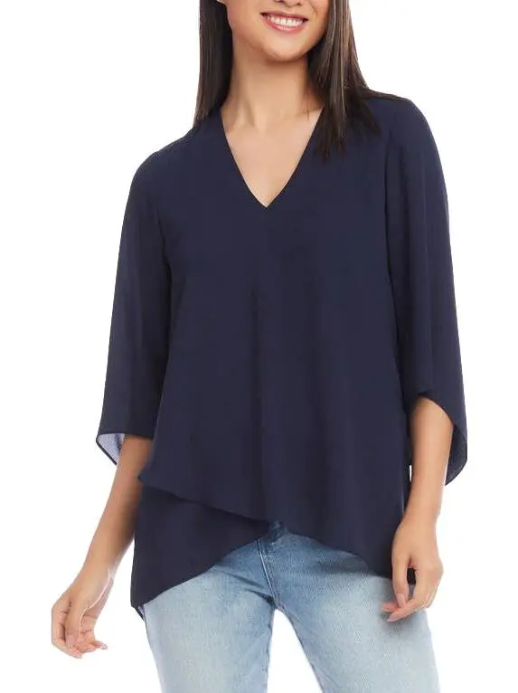 Karen Kane Asymmetrical Crepe Top - Navy Blue