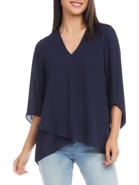 Karen Kane Asymmetrical Crepe Top - Navy