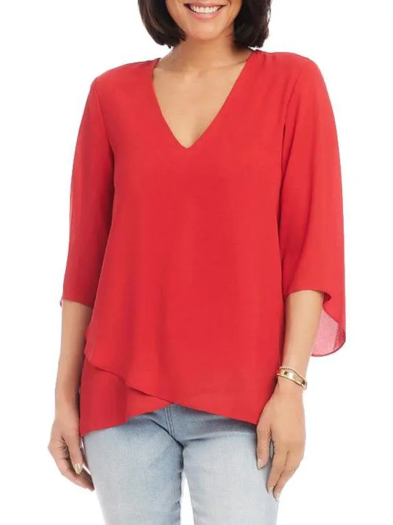 Karen Kane Asymmetric Crossover Hem Top - Red