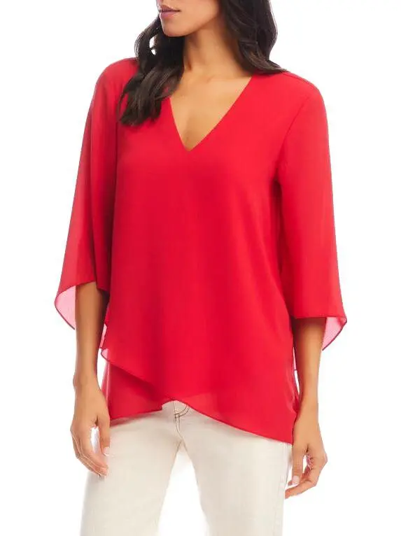 Karen Kane Asymmetrical Crepe Top - Red