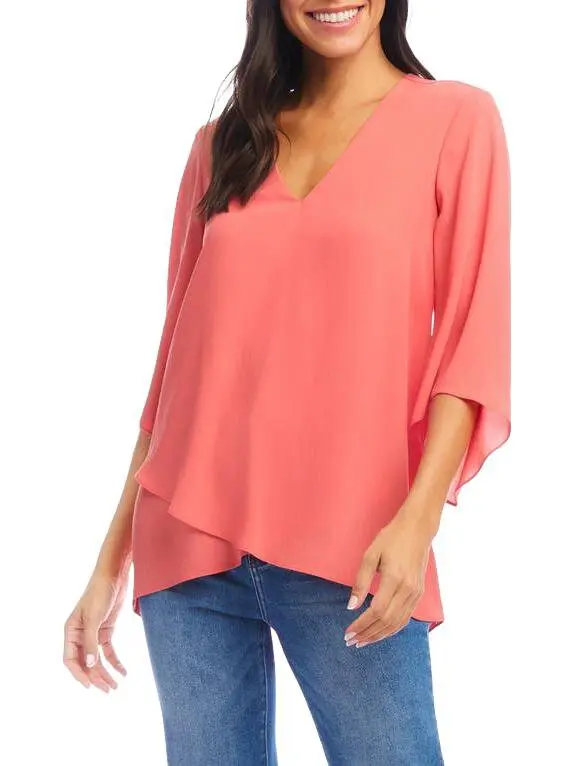 Karen Kane Asymmetric Crossover Hem Top - Salmon