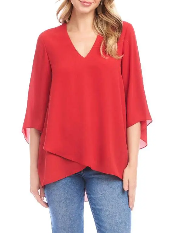 Karen Kane Asymmetrical Crepe Top - Tomato