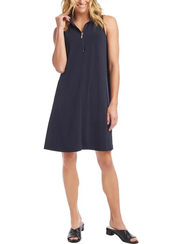 Karen Kane Travel Jersey Half Zip Shift Dress - Navy