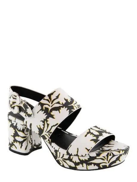 Aerosoles Platform Slingback Sandal - Bright White Floral Leather