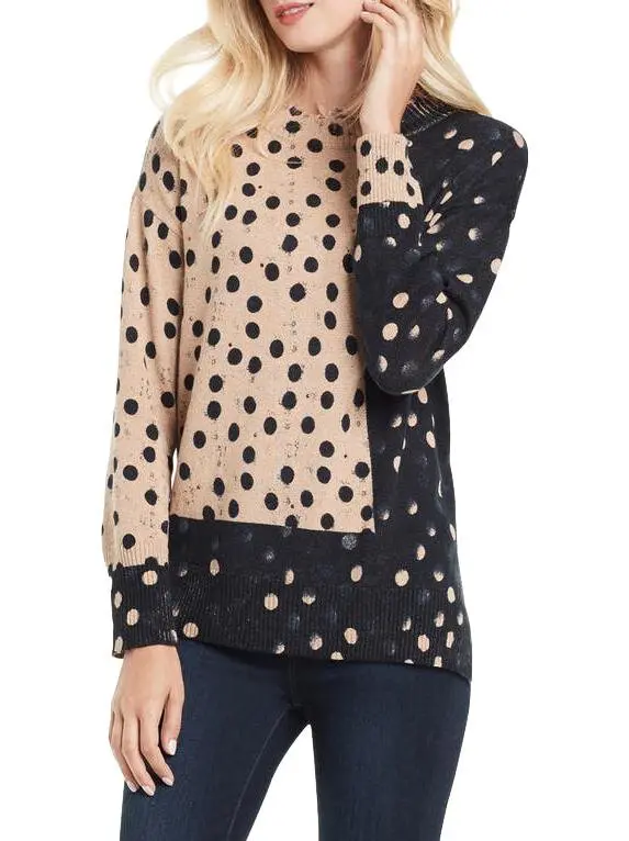 NIC+ZOE Color Block Polka Dot Print Pullover - Neutral Multi