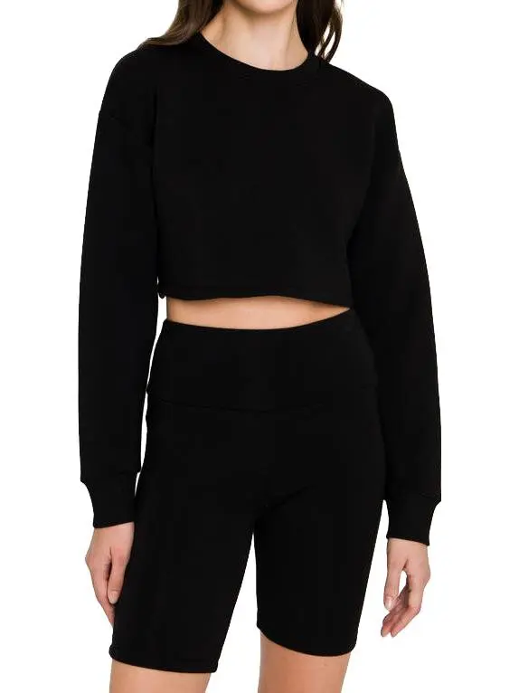 GREY LAB Lounge Wear Cropped Crewneck Sweatshirt - Black