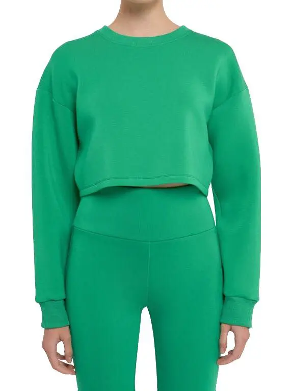 GREY LAB Lounge Wear Cropped Crewneck Sweatshirt - Green