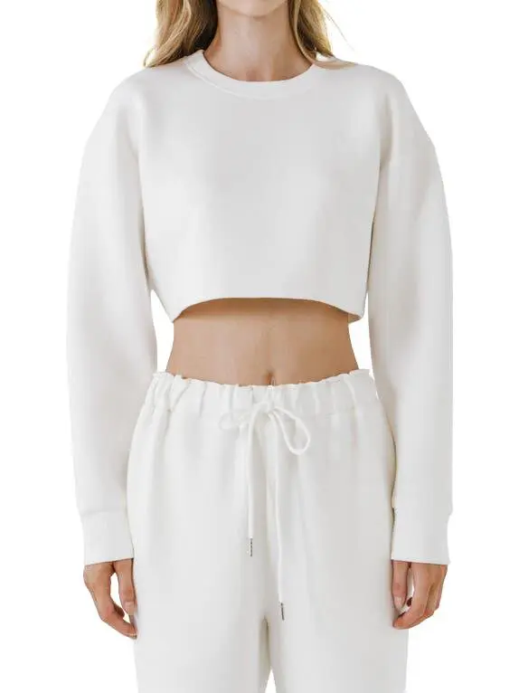 GREY LAB Lounge Wear Cropped Crewneck Sweatshirt - White
