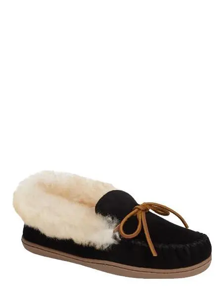 Minnetonka Alpine Genuine Shearling Slipper - Black