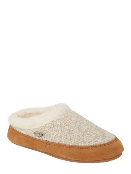 Acorn Faux Fur Mule Slipper - Oatmeal Heathered Wool