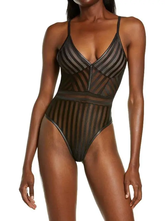 MAPALE Stripe Mesh Bodysuit - Black