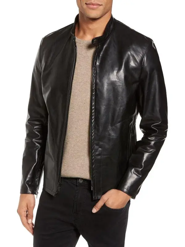 SCHOTT Café Racer Leather Jacket - Black