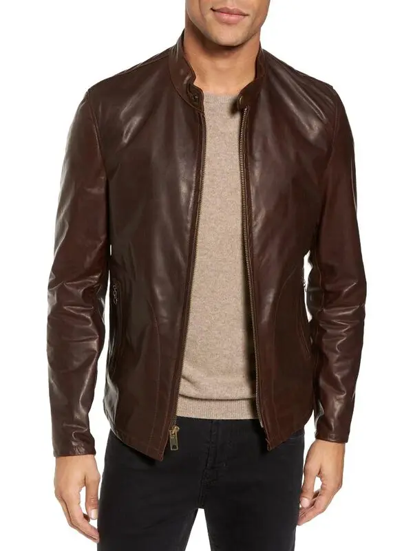 SCHOTT Café Racer Leather Jacket - Brown