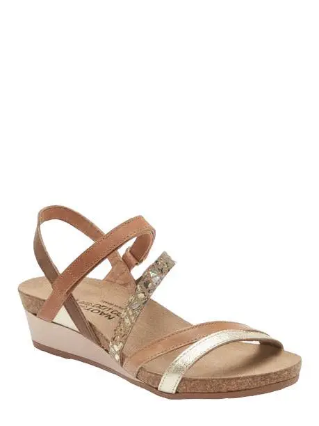 Naot Hero Strappy Wedge Sandal - Gold/tan/floral/latte