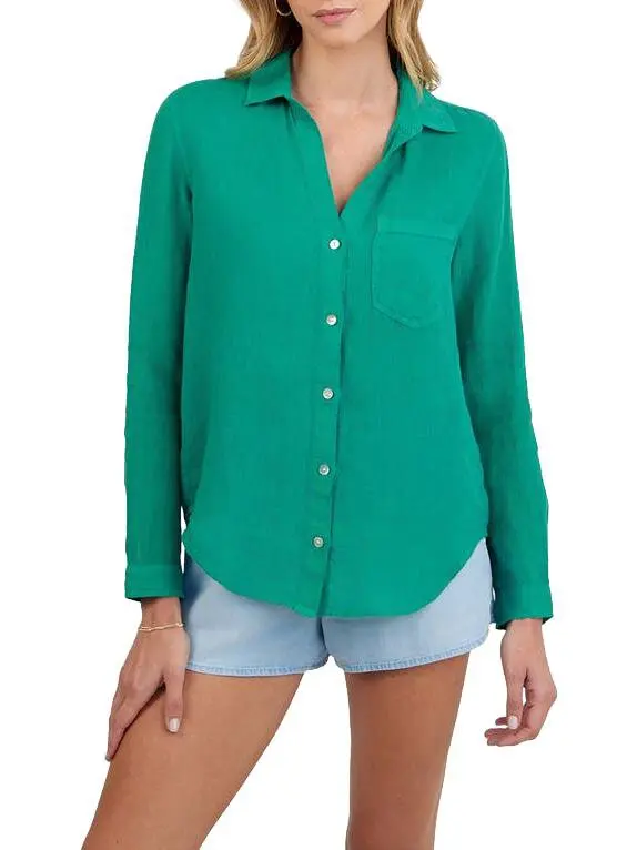 Bella Dahl Garment Dyed Linen Button-up Shirt - Aqua Green