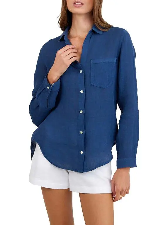 Bella Dahl Garment Dyed Linen Button-up Shirt - Midnight Surf