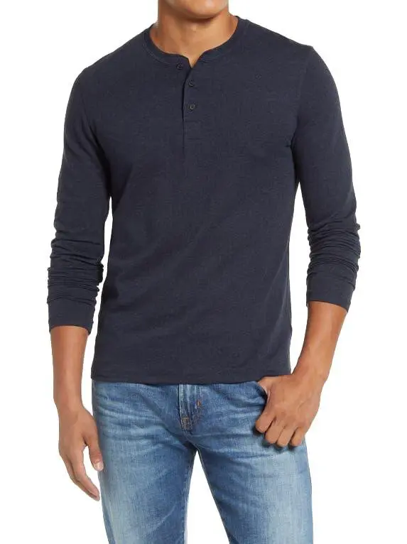 Billy Reid Herringbone Terry Long Sleeve Henley T-shirt - True Navy