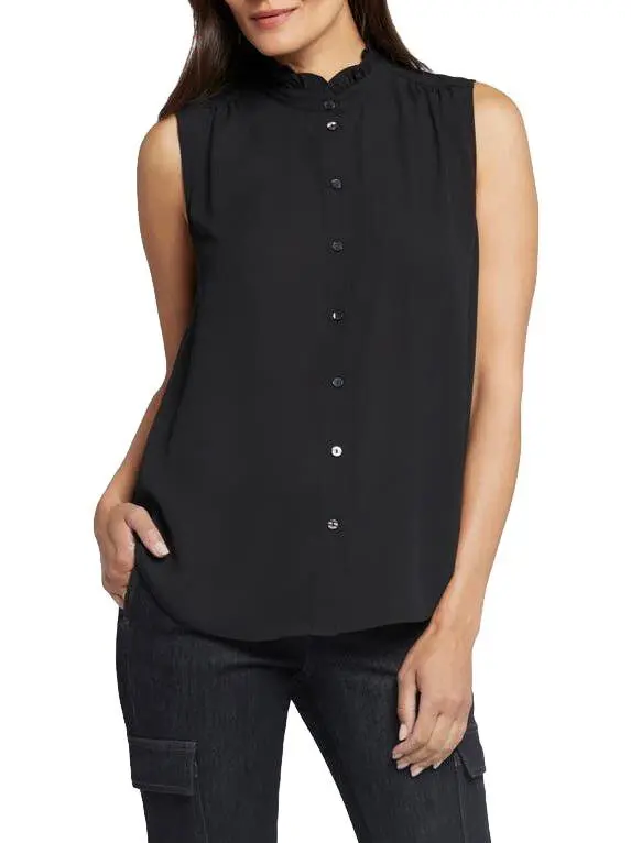 NYDJ Print Ruffle Neck Sleeveless Top - Black