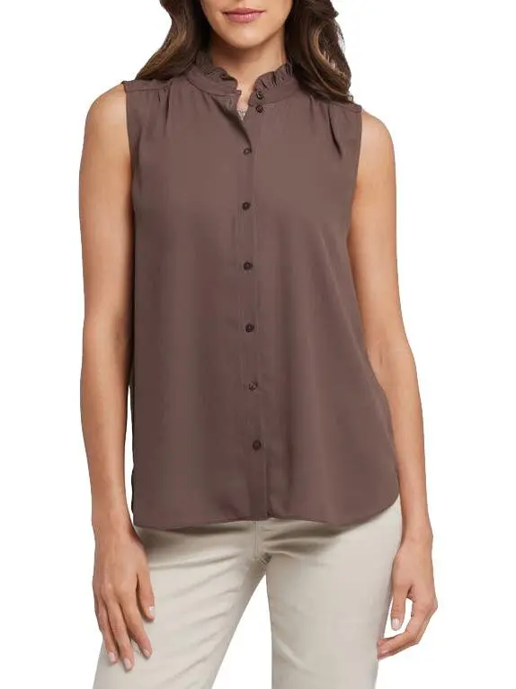 NYDJ Print Ruffle Neck Sleeveless Top - Coffee Bean