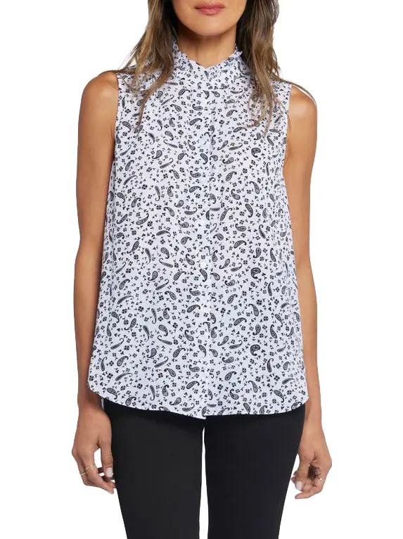 NYDJ Print Ruffle Neck Sleeveless Top - Martini Paisley