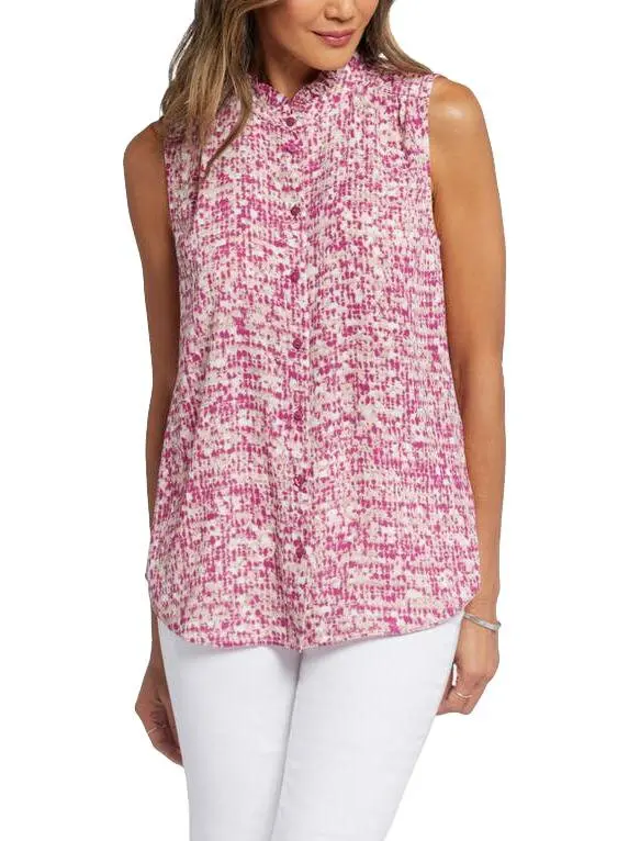 NYDJ Print Ruffle Neck Sleeveless Top - Pink Moon