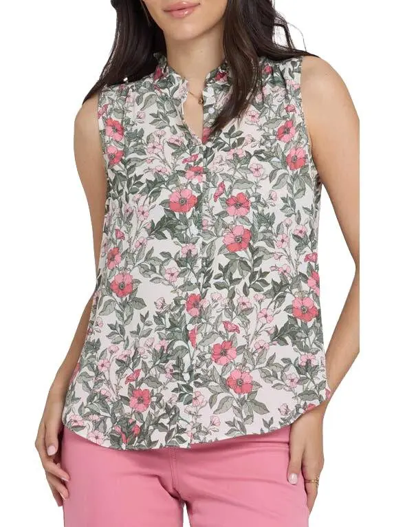 NYDJ Print Ruffle Neck Sleeveless Top - Primrose Garden