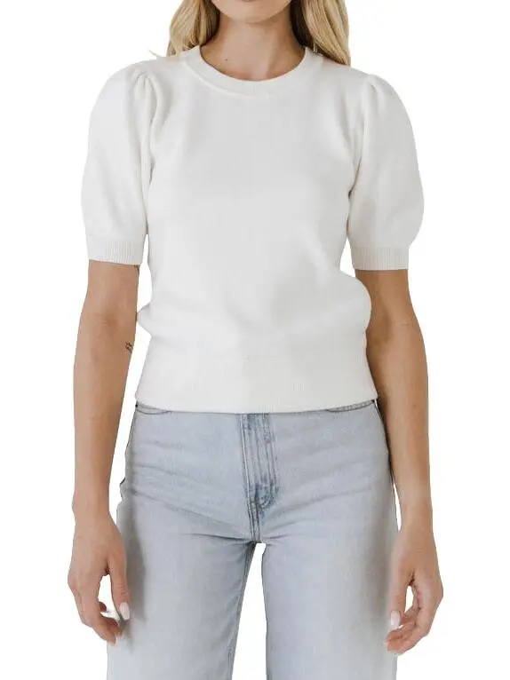 English Factory Puff Sleeve Crewneck Sweater - Cream