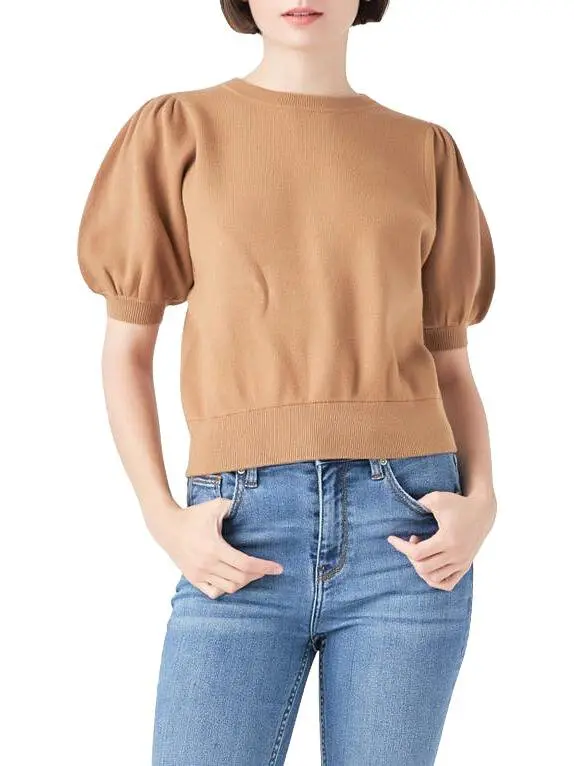 English Factory Puff Sleeve Crewneck Sweater - Taupe