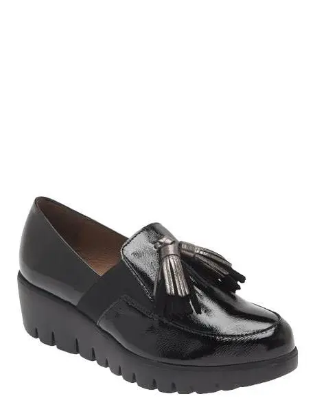 WONDERS Loafer Wedge - Black Lead Combo