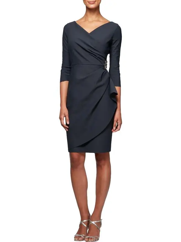 Alex Evenings Embellished Ruched Sheath Cocktail Dress - Charcoal
