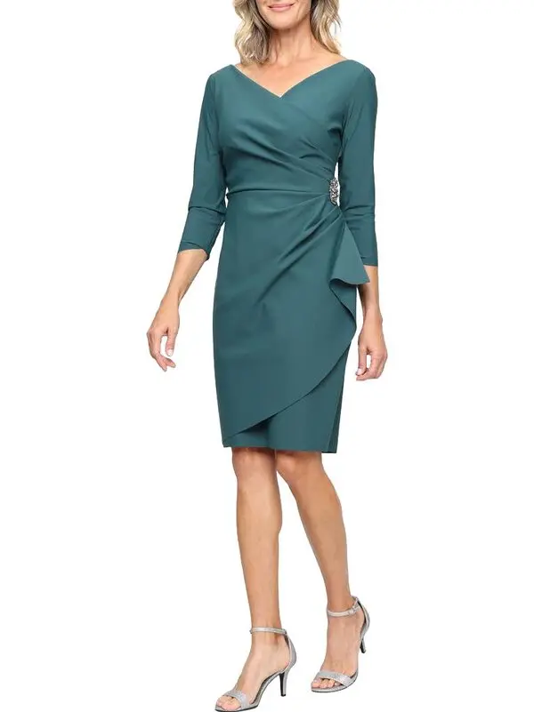Alex Evenings Embellished Ruched Sheath Cocktail Dress - Pine